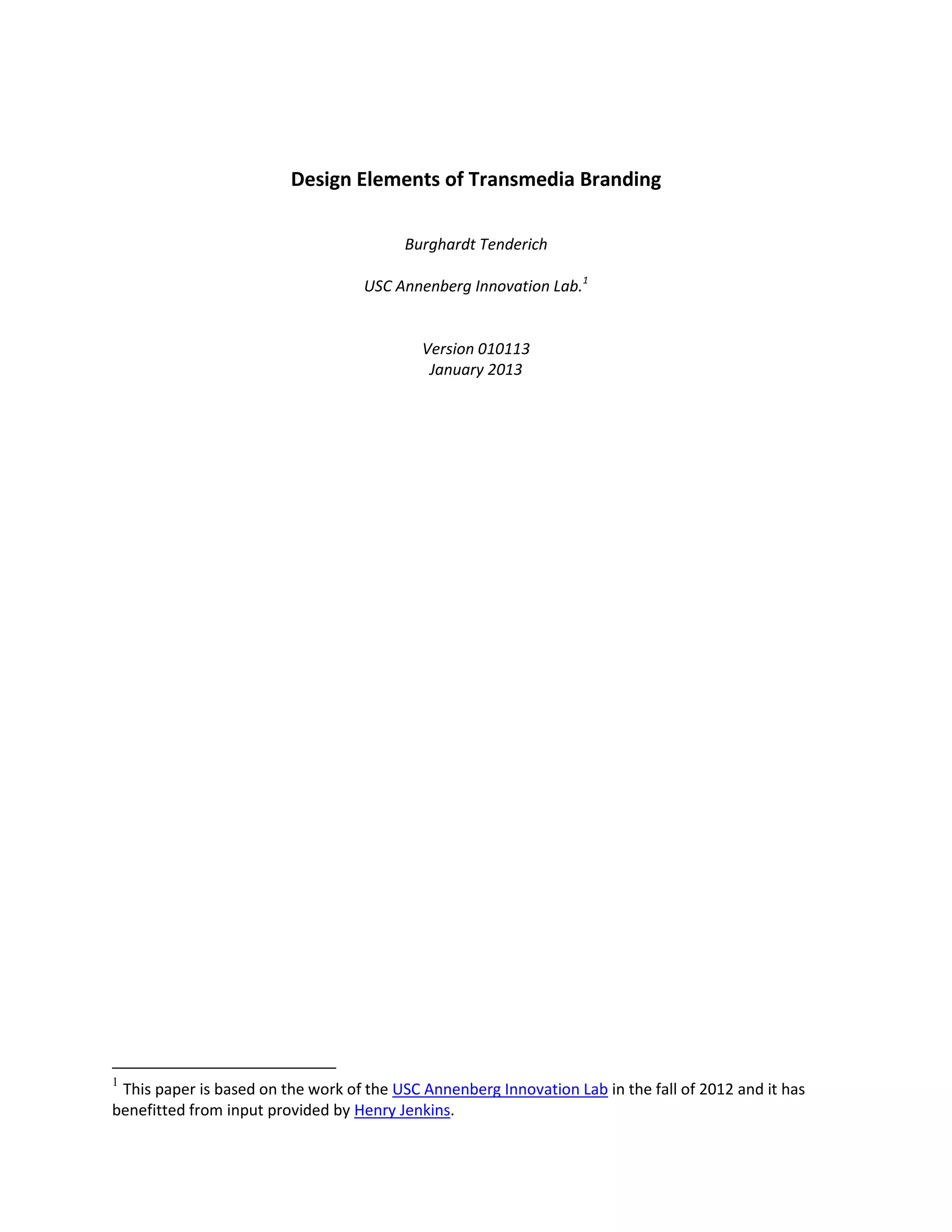 Design elements of transmedia branding | PDF