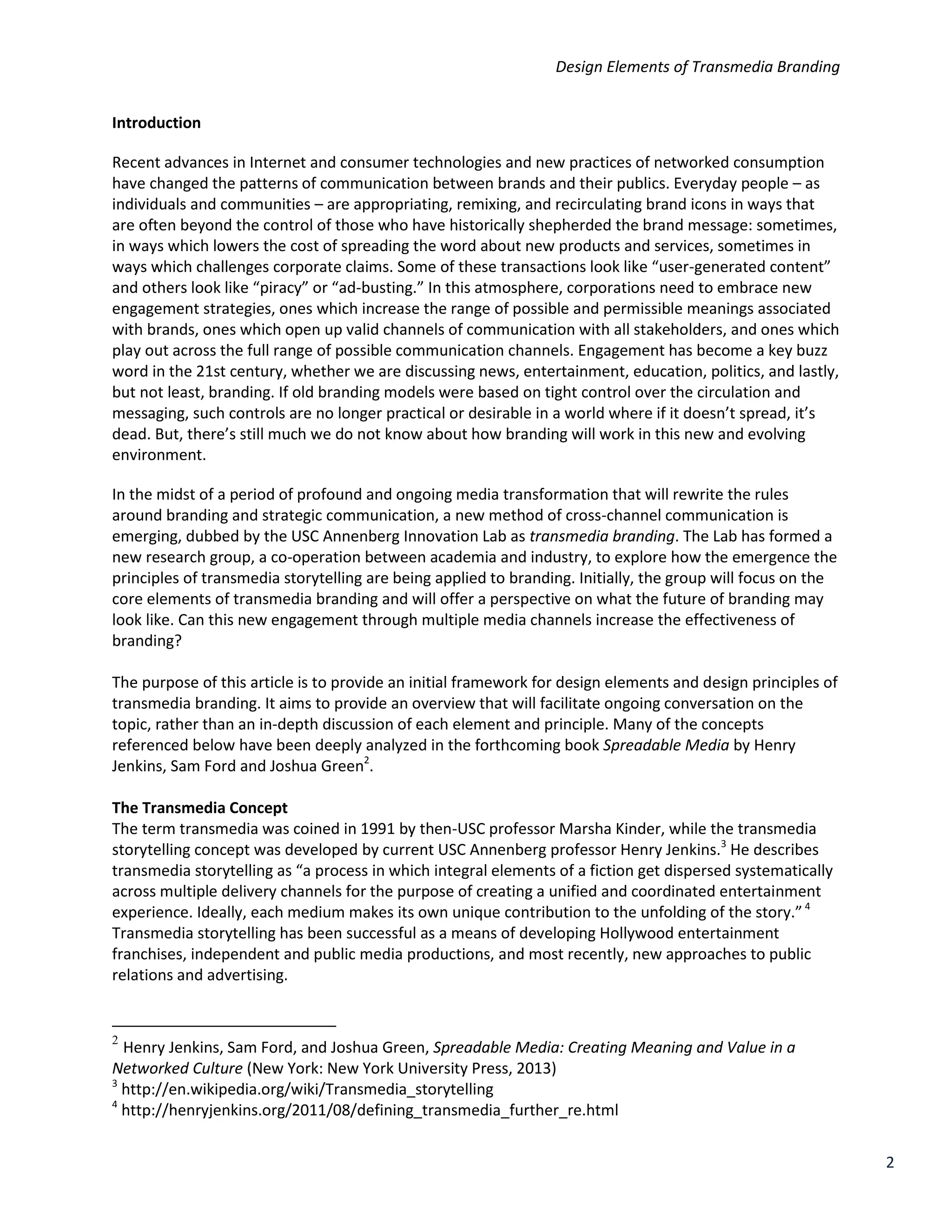 Design elements of transmedia branding | PDF