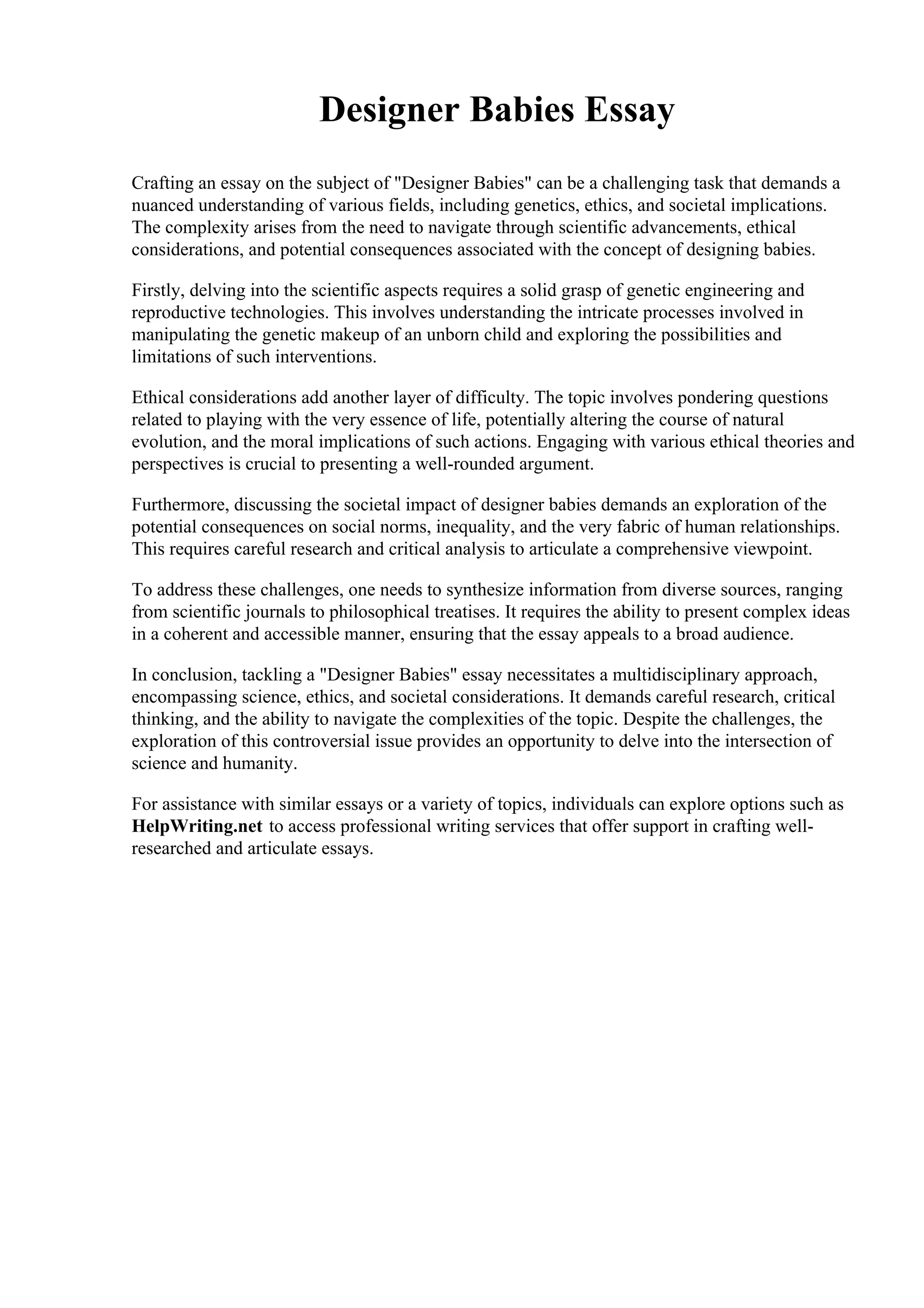 Designer Babies Essay. Fielding Graduate University | PDF