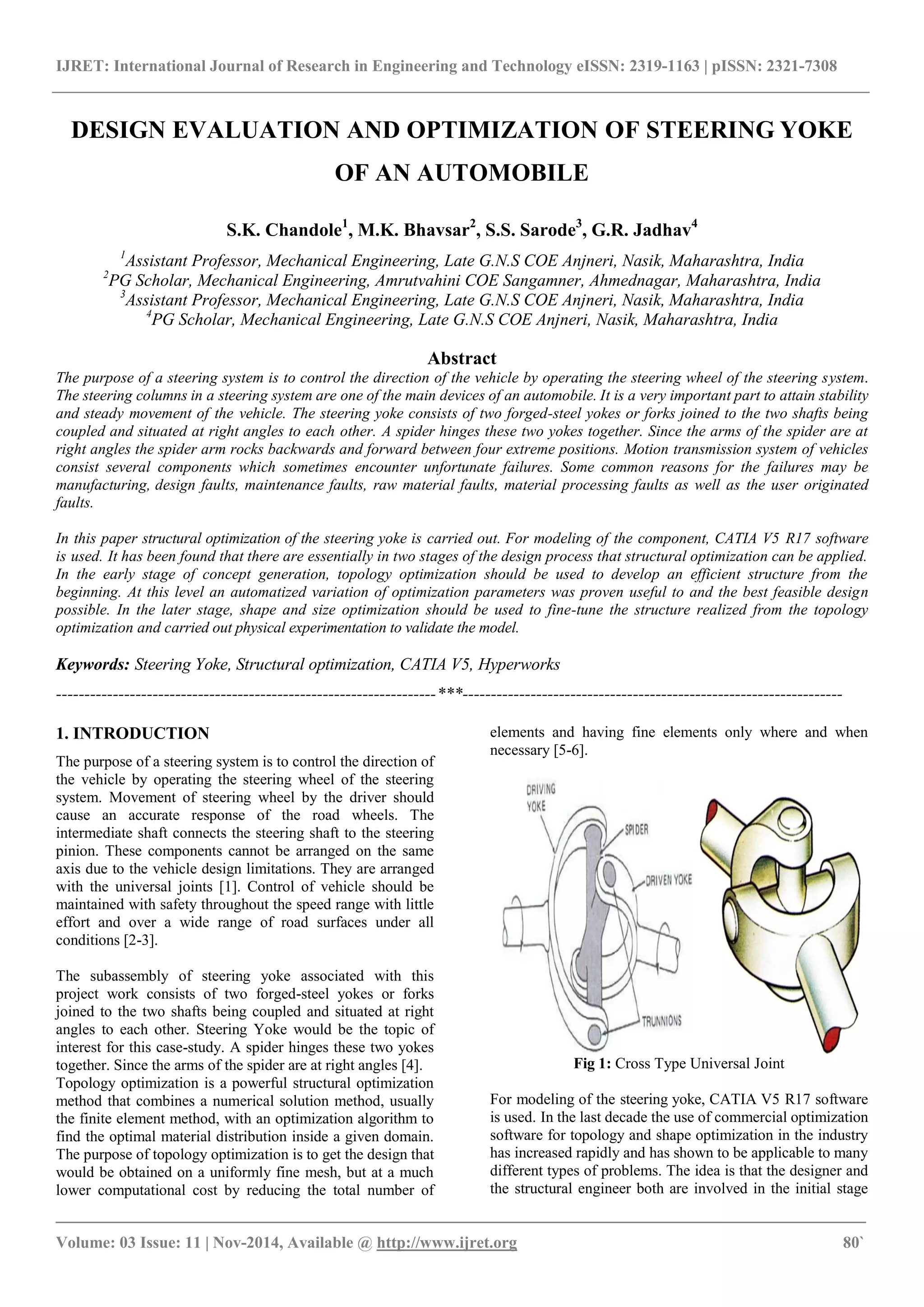 Design evaluation and optimization of steering yoke of an automobile | PDF
