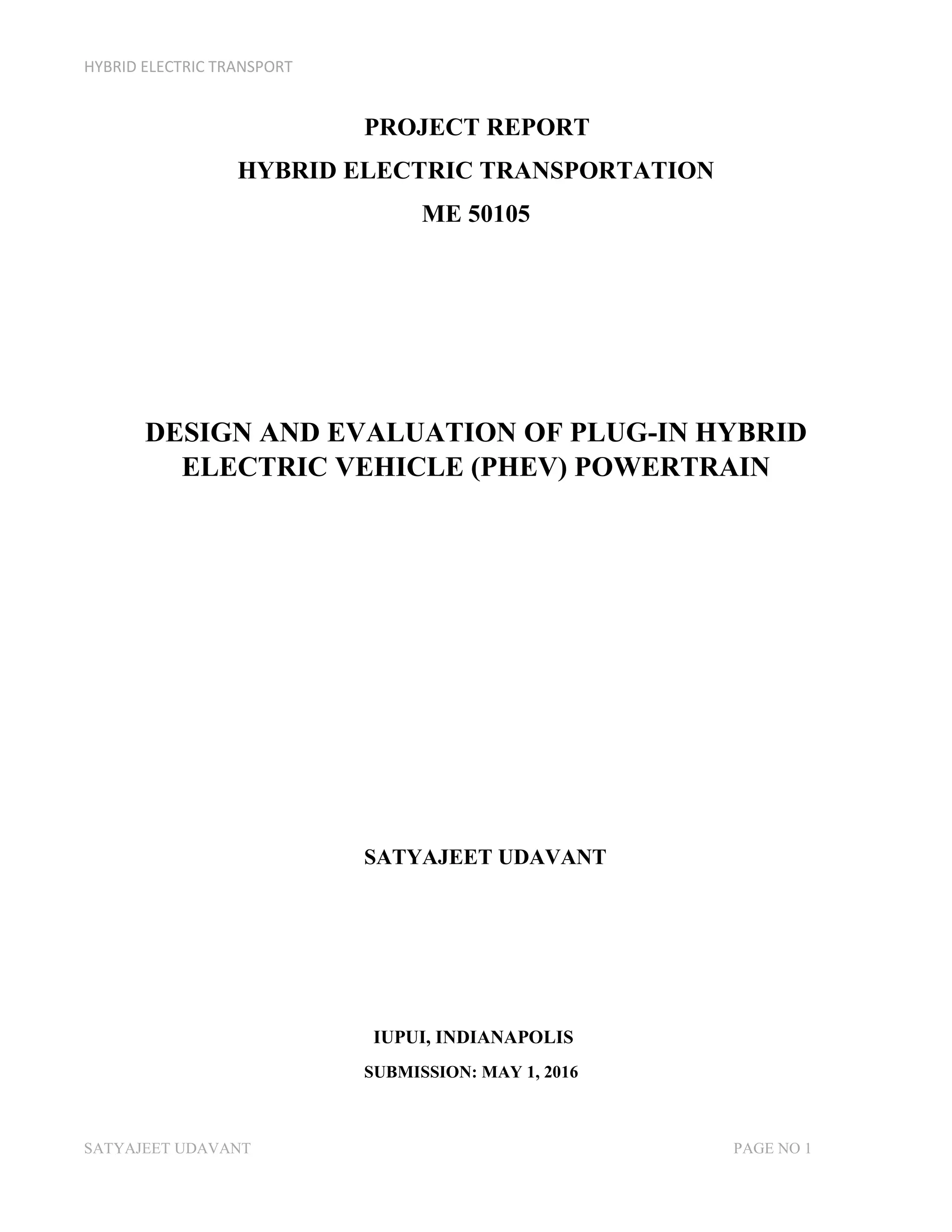 Design&Evaluation of PHEV powertrain | PDF