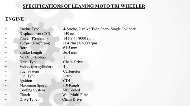 Design & fabrication of leaning moto tri-wheeler | PPT