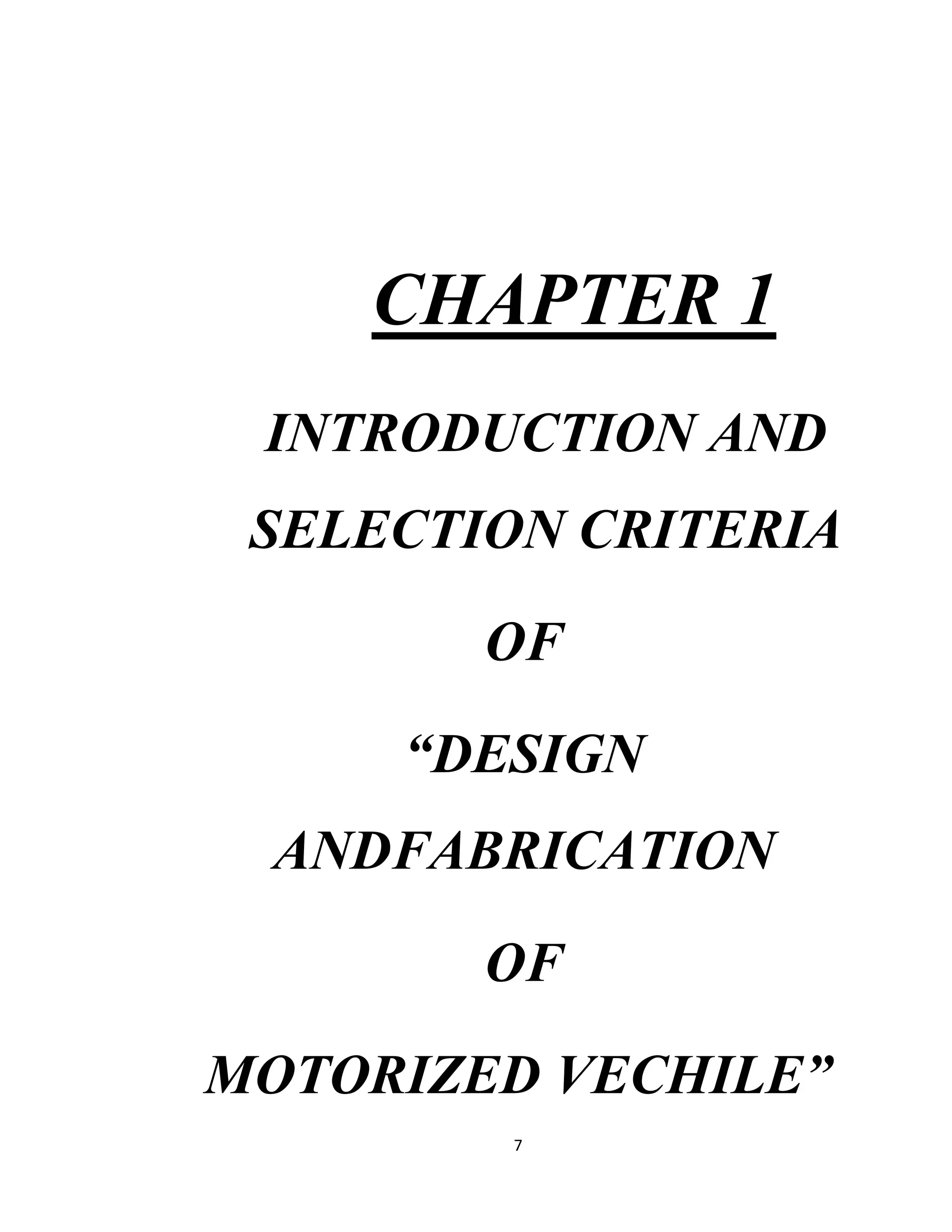 Design & fabrication of Motorised vehicle | PDF