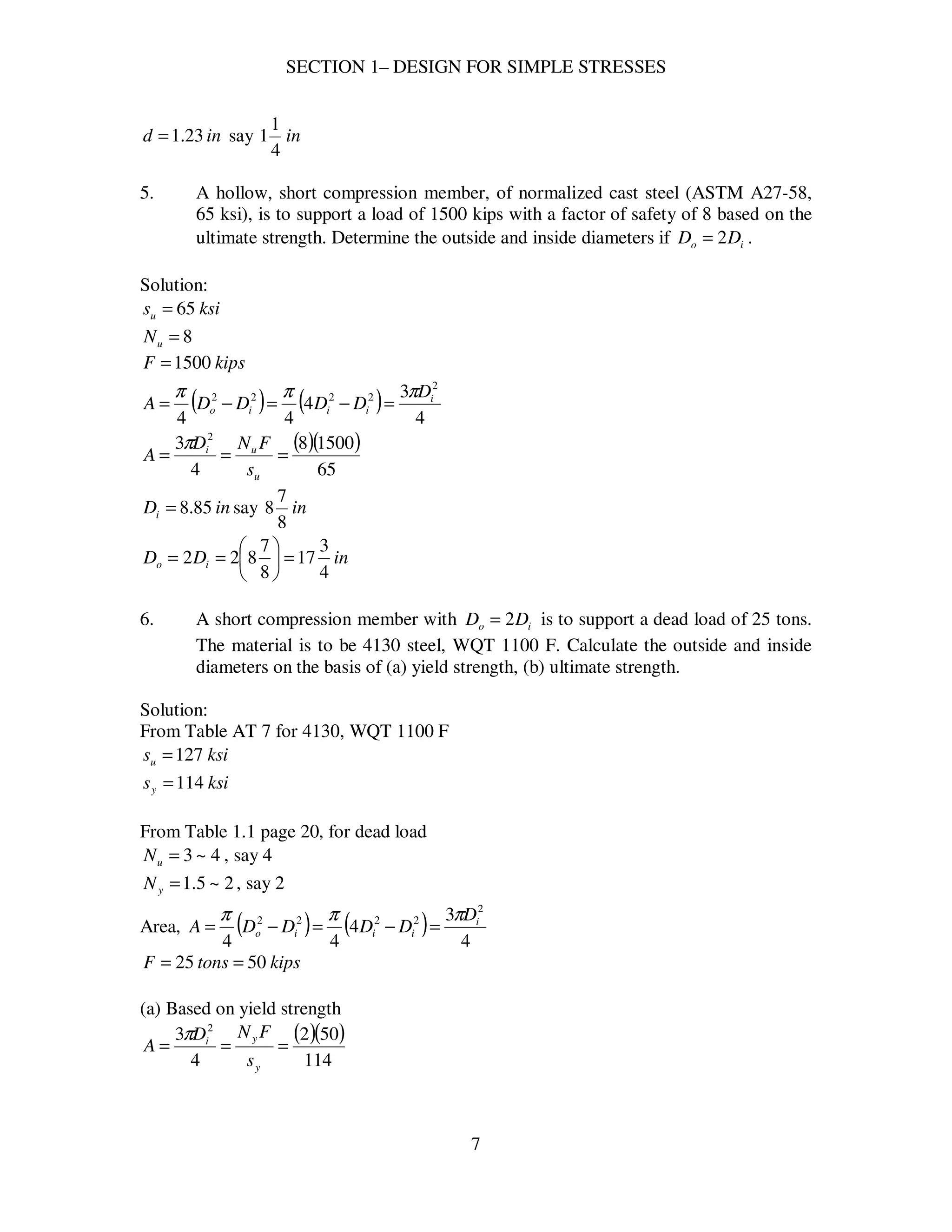 Design of machine elements - DESIGN FOR SIMPLE STRESSES