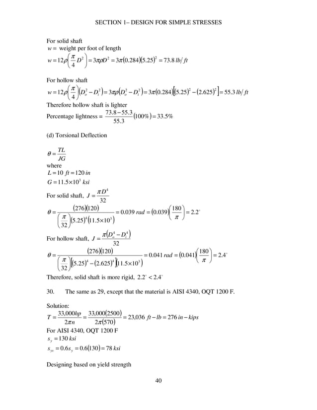 Design of machine elements - DESIGN FOR SIMPLE STRESSES