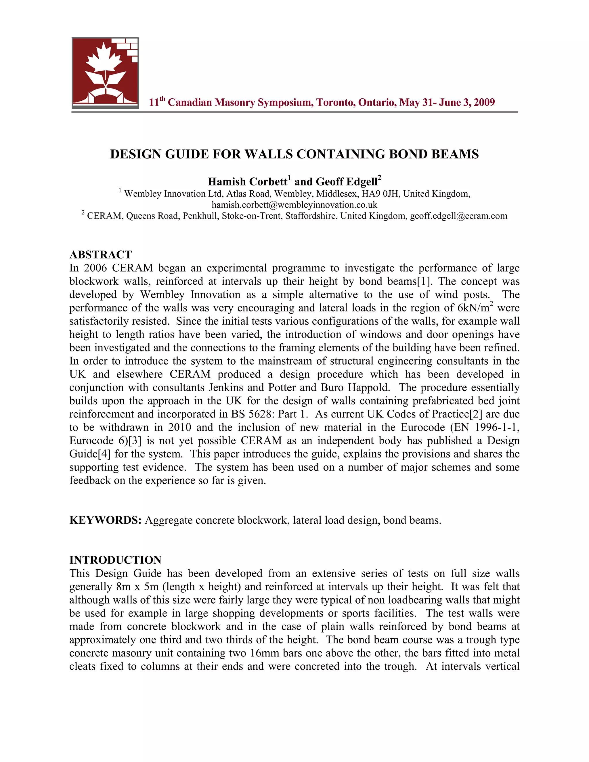 Design guide for walls containing bond beams | PDF