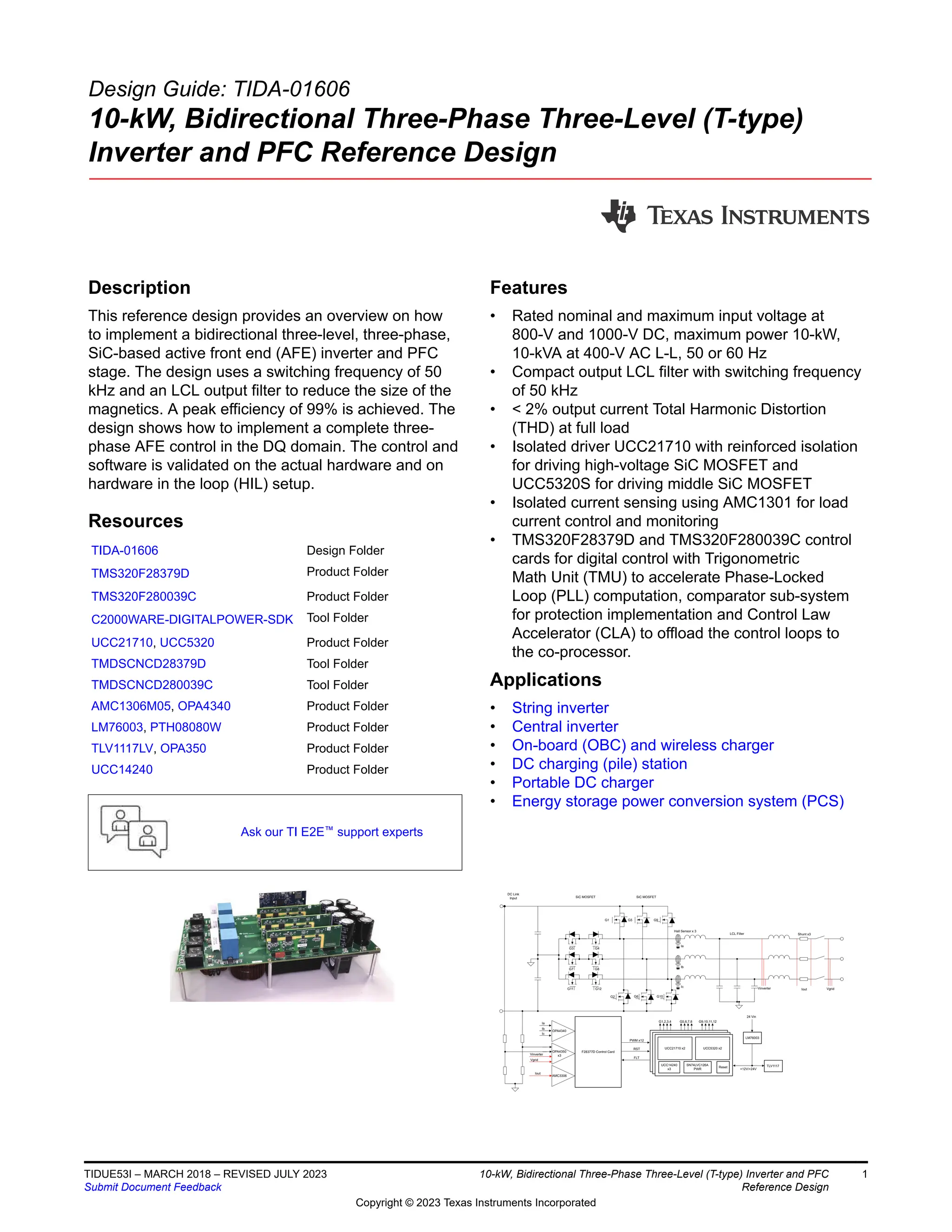 Design Guide TIDA-01606 10-kW, Bidirectional Three-Phase Three-Level (T ...
