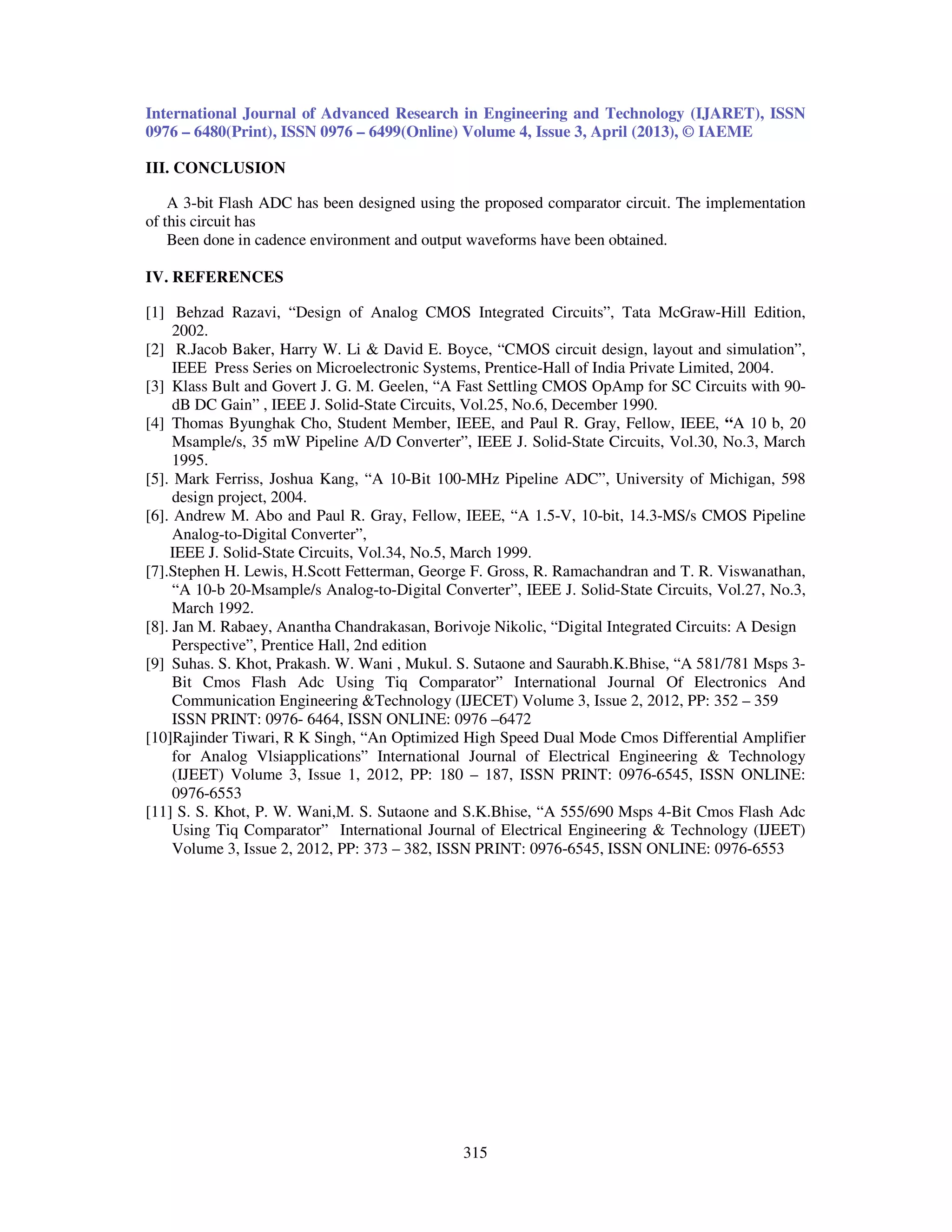 Design & implementation of 3 bit flash adc in 0.18µm cmos | PDF