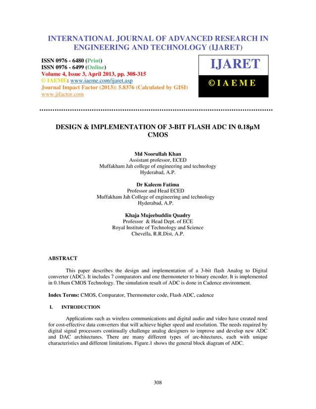 Design & implementation of 3 bit flash adc in 0.18µm cmos | PDF