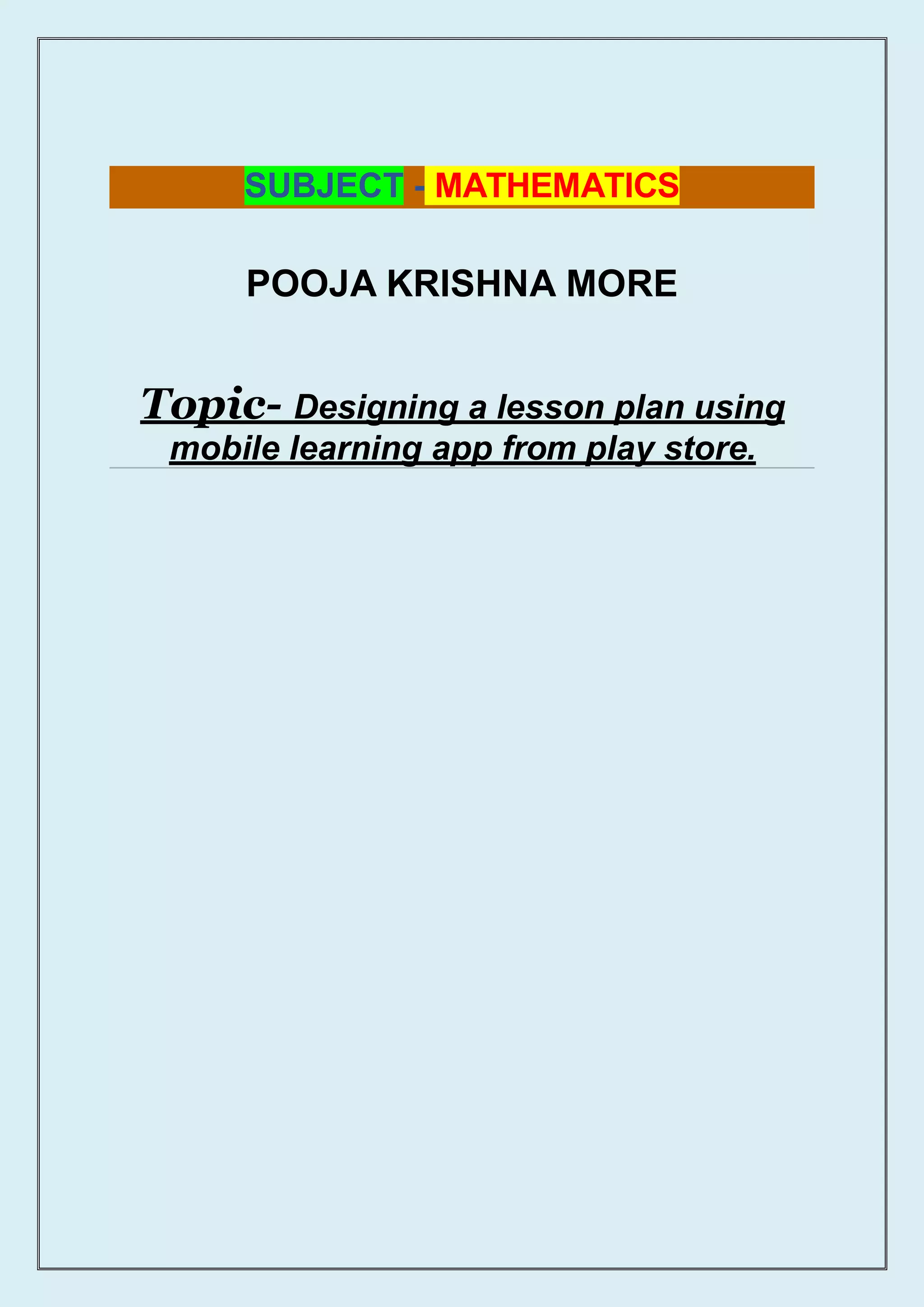 Designing a lesson plan using mobile learning app from play store | PDF