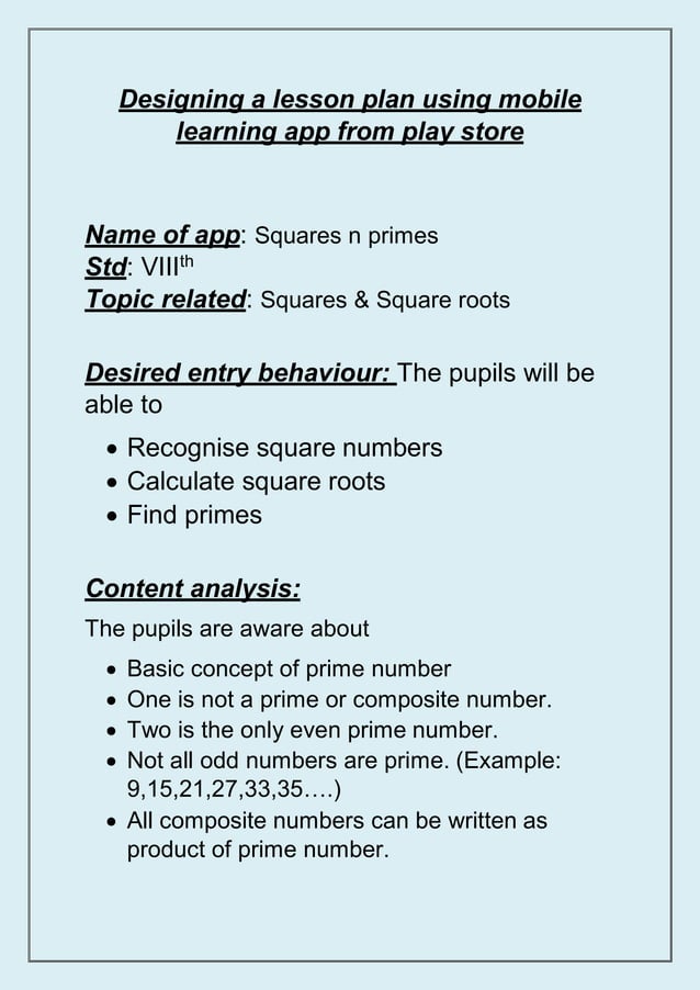 Designing a lesson plan using mobile learning app from play store | PDF