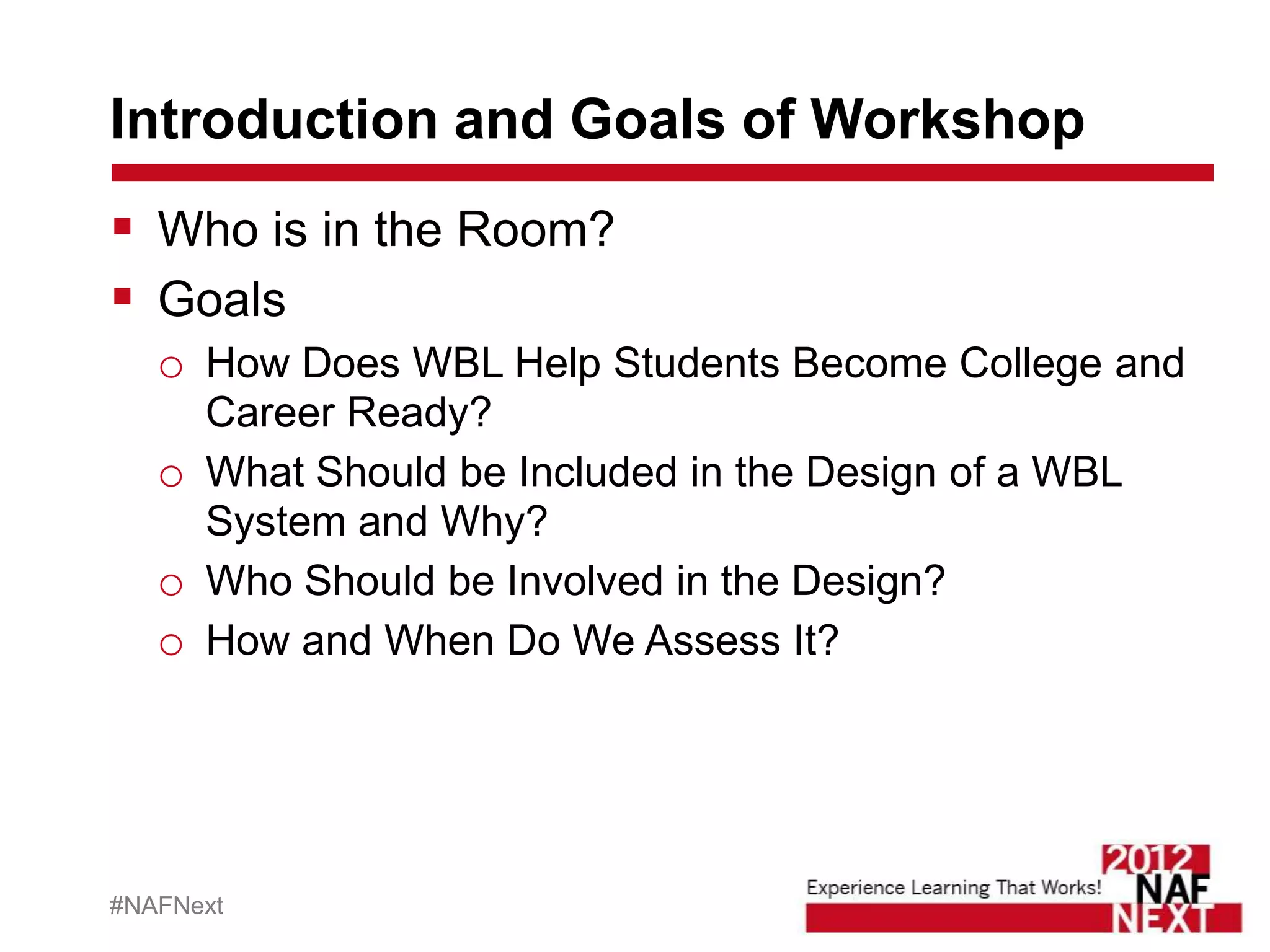 Designing and assessing your work based learning system | PPTX