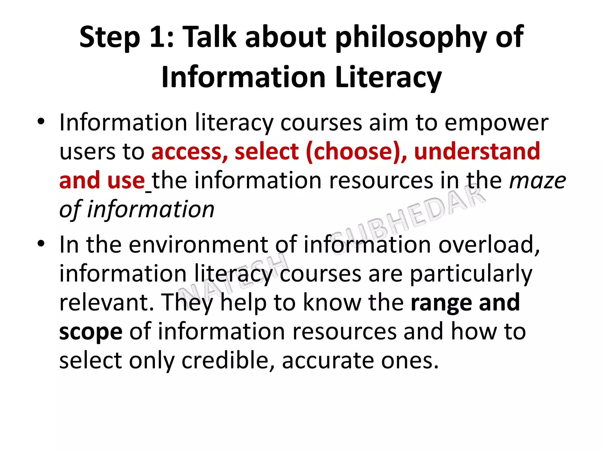 Designing an information literacy program: Basic Elements | PPTX