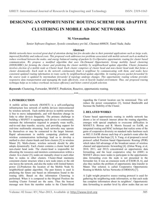 Designing an opportunistic routing scheme for adaptive clustering in mobile ad hoc networks | PDF