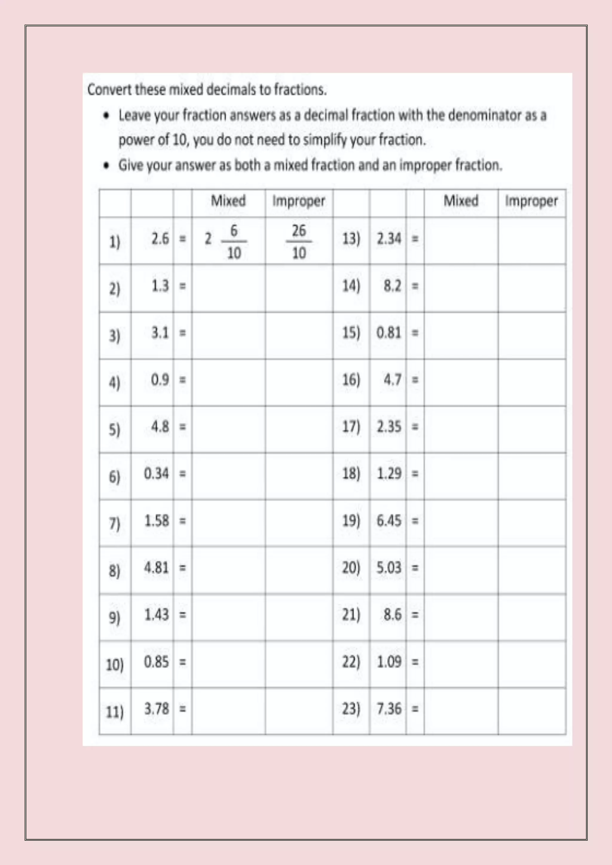 Designing art based math activities convert decimal into fraction and ...