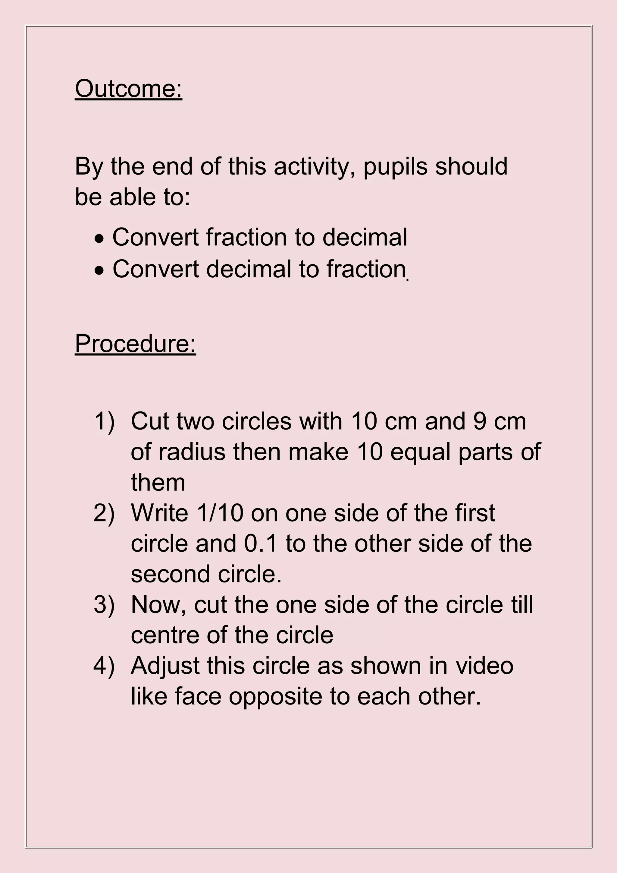 Designing art based math activities convert decimal into fraction and ...