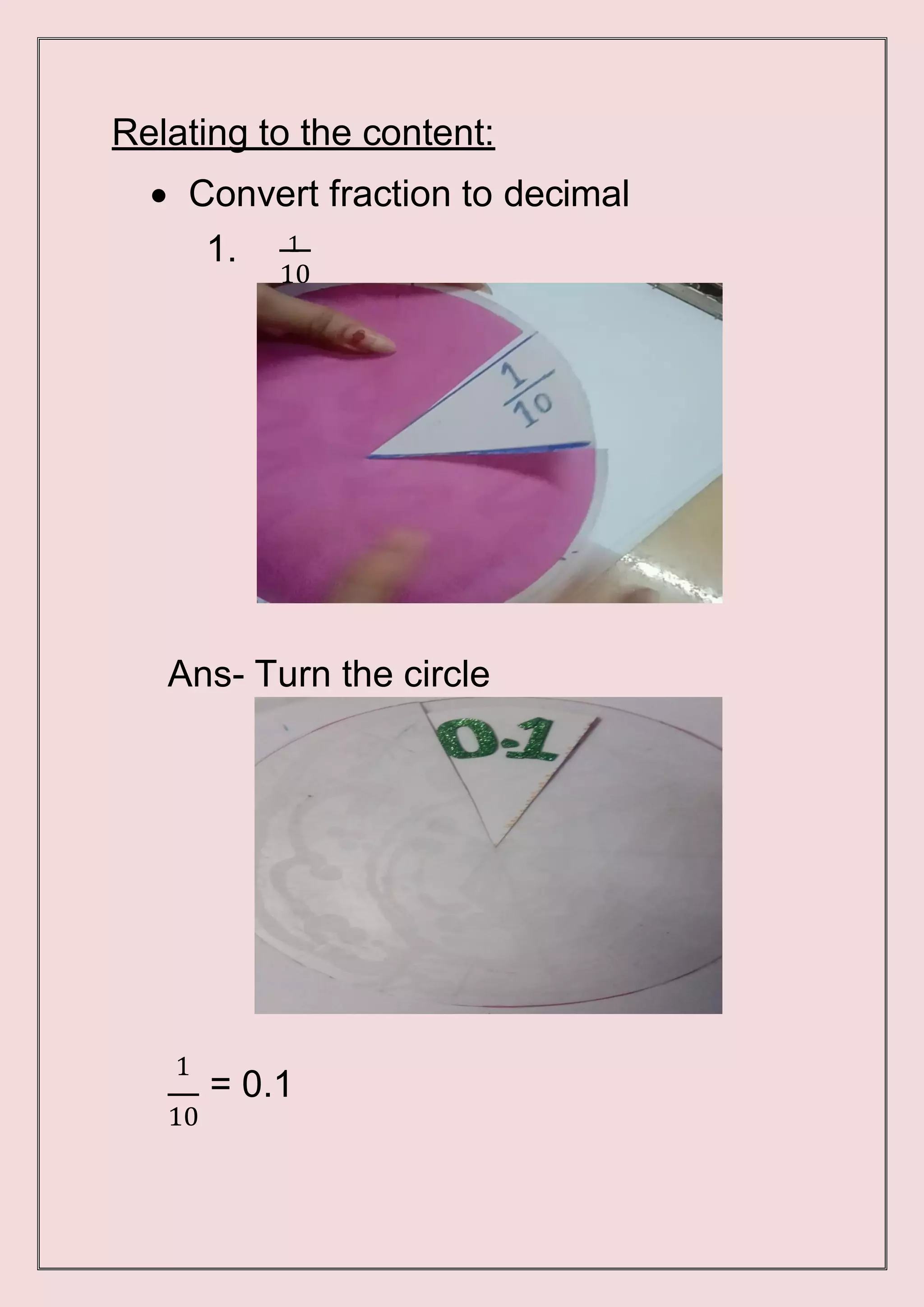 Designing art based math activities convert decimal into fraction and ...