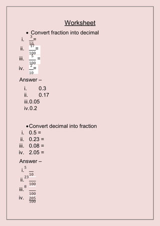 Designing art based math activities convert decimal into fraction and ...
