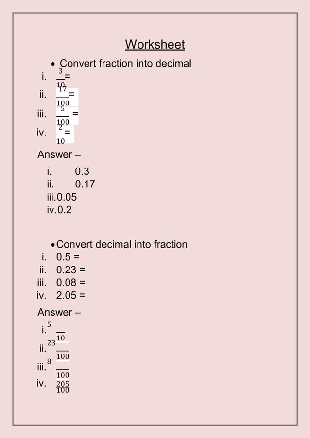 Designing art based math activities convert decimal into fraction and ...