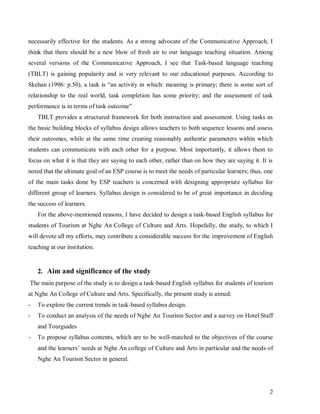 Designing a task - based English syllabus for students of tourism at ...