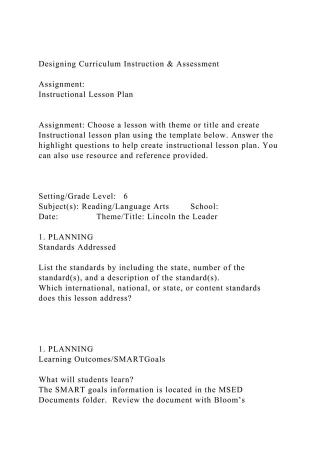Designing Curriculum Instruction & AssessmentAssignmentInst.docx