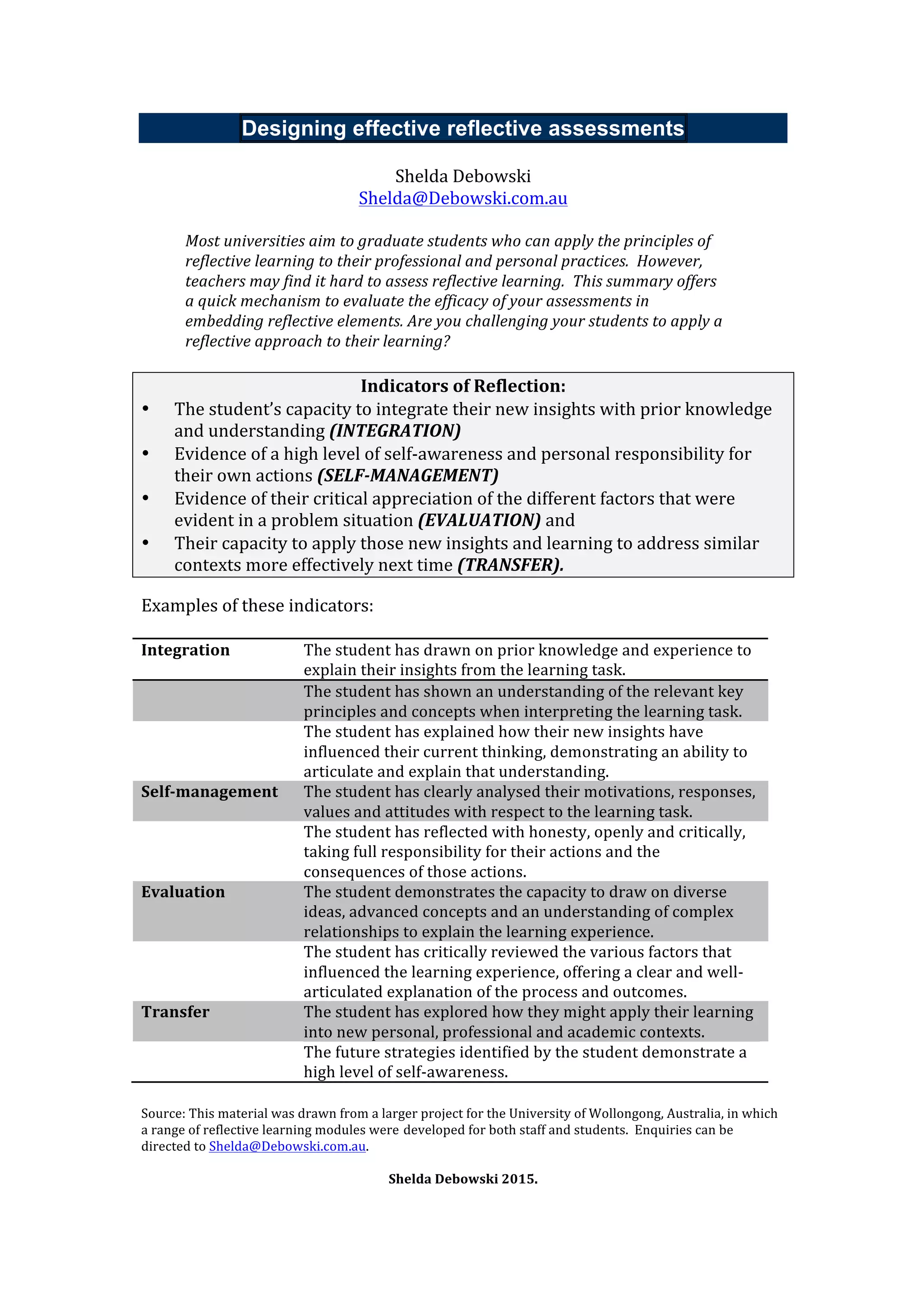 Designing effective reflective assessments | PDF