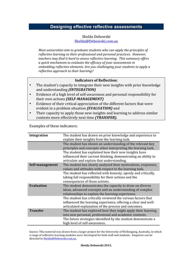 Designing effective reflective assessments | PDF