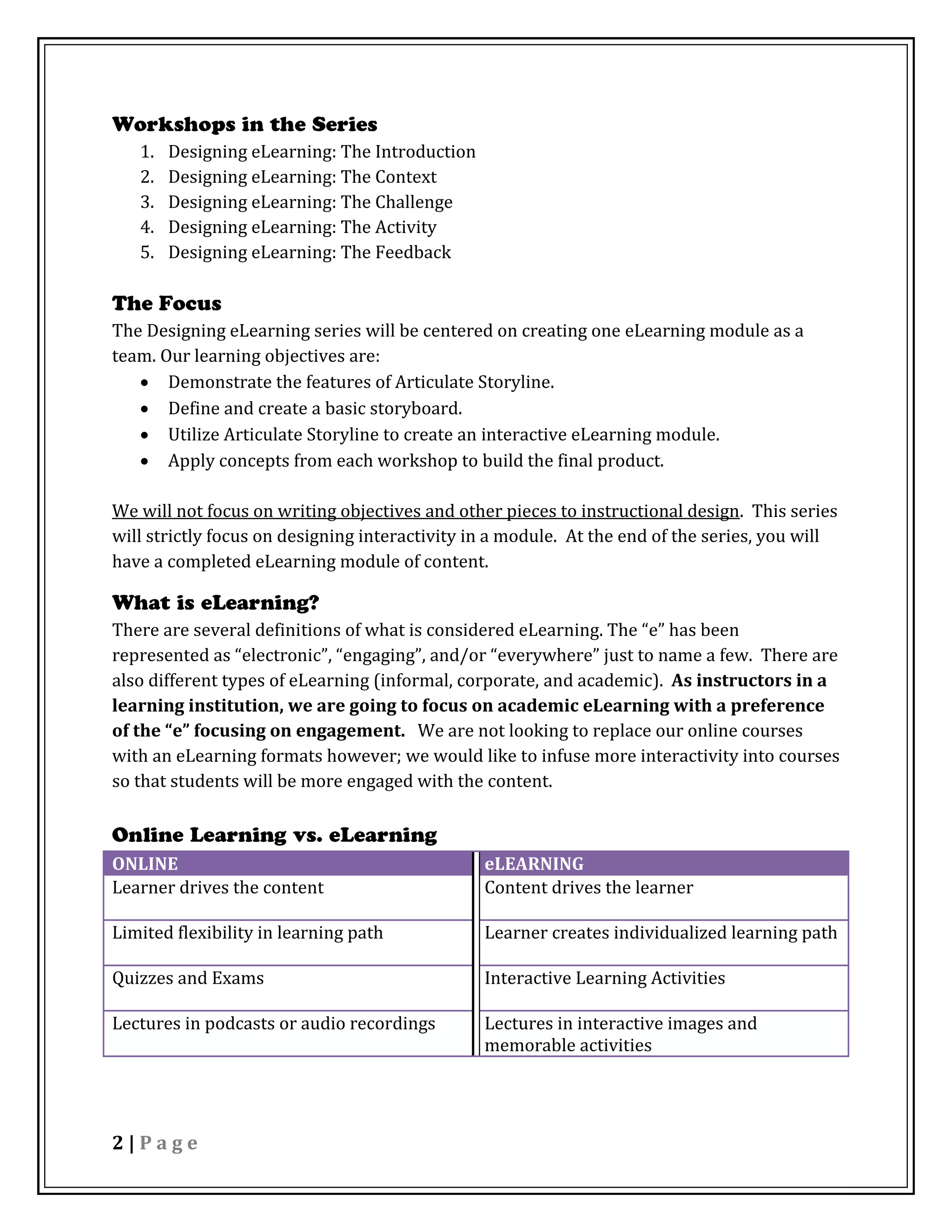 Designing eLearning Sample Workbook | PDF