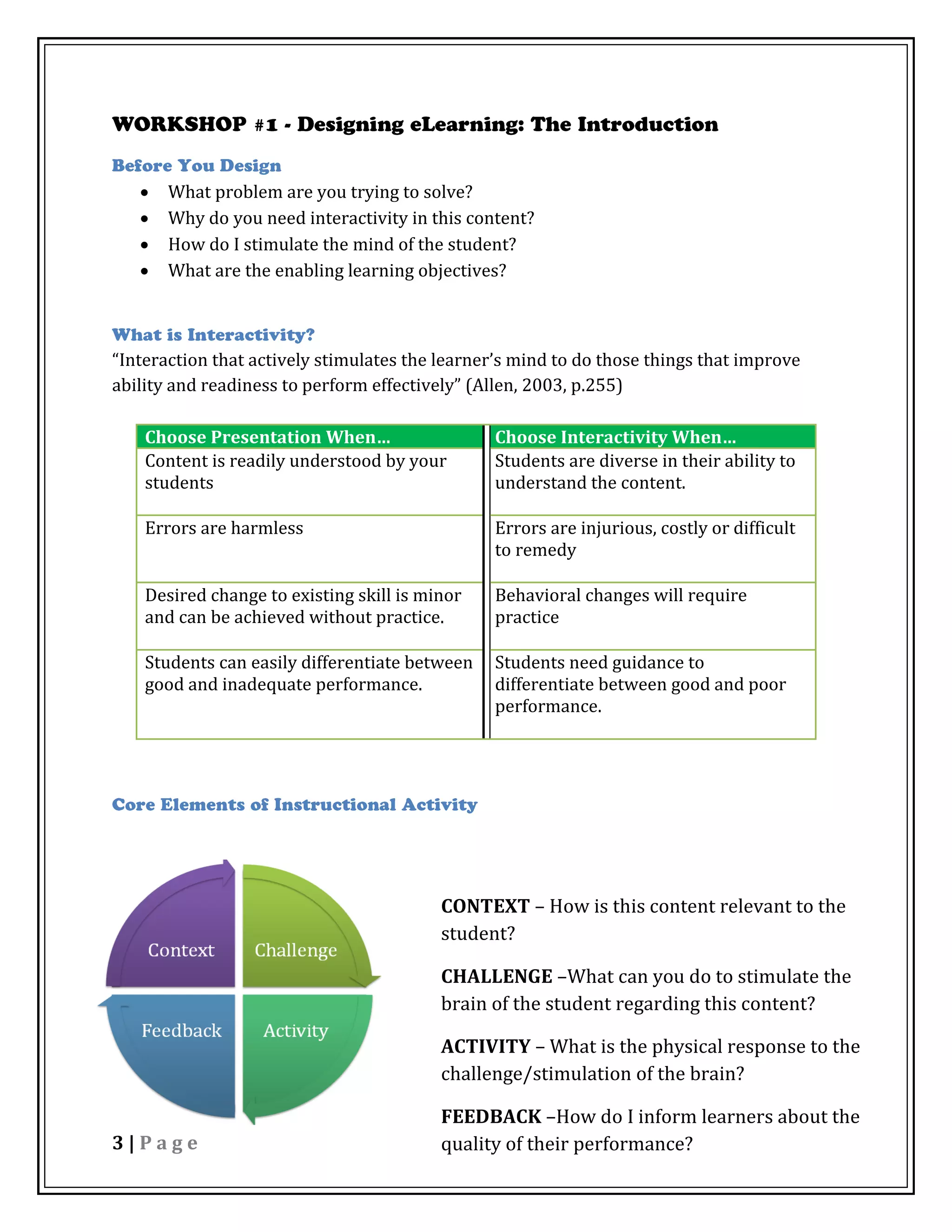 Designing eLearning Sample Workbook | PDF