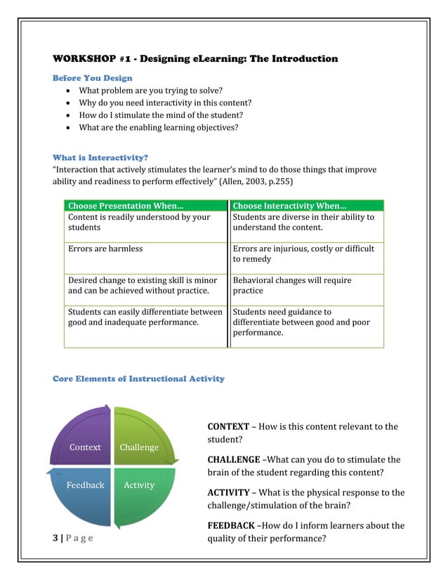 Designing eLearning Sample Workbook | PDF