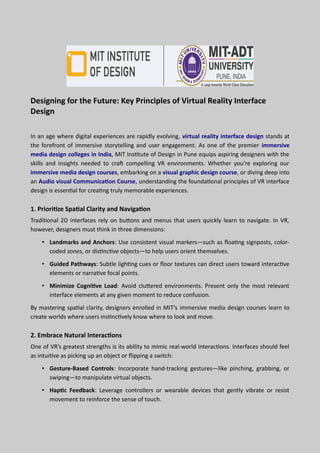 Designing for the Future Key Principles of Virtual Reality Interface ...