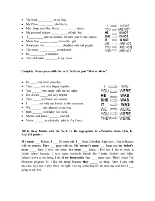 Verb To Be and Daily Routine topics. | DOCX
