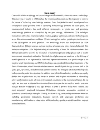 Designing of drug delivery system for biotechnology products considering stability aspects and ...