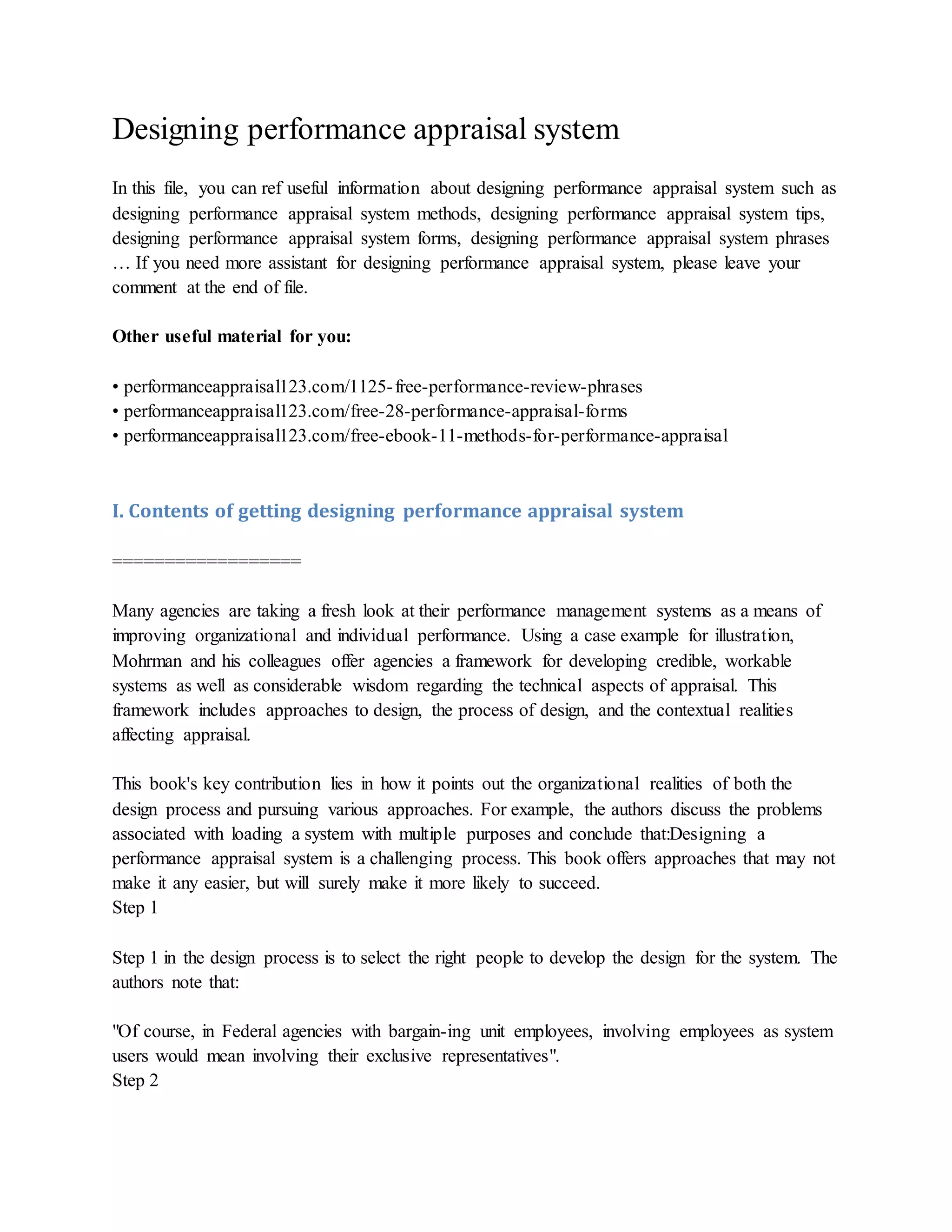 Designing performance appraisal system | DOCX