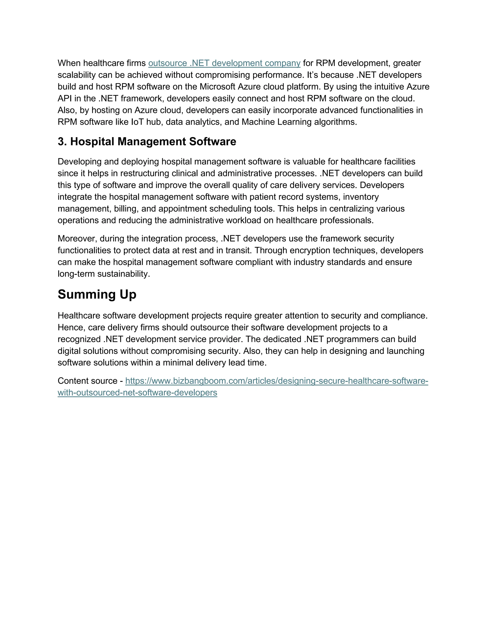 Create Secure Healthcare Solutions with Outsourced .NET Programmers | PDF