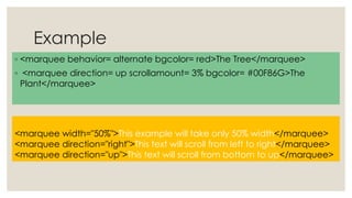 Designing web page marquee and img tag | PPTX