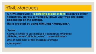 Designing web page marquee and img tag | PPT