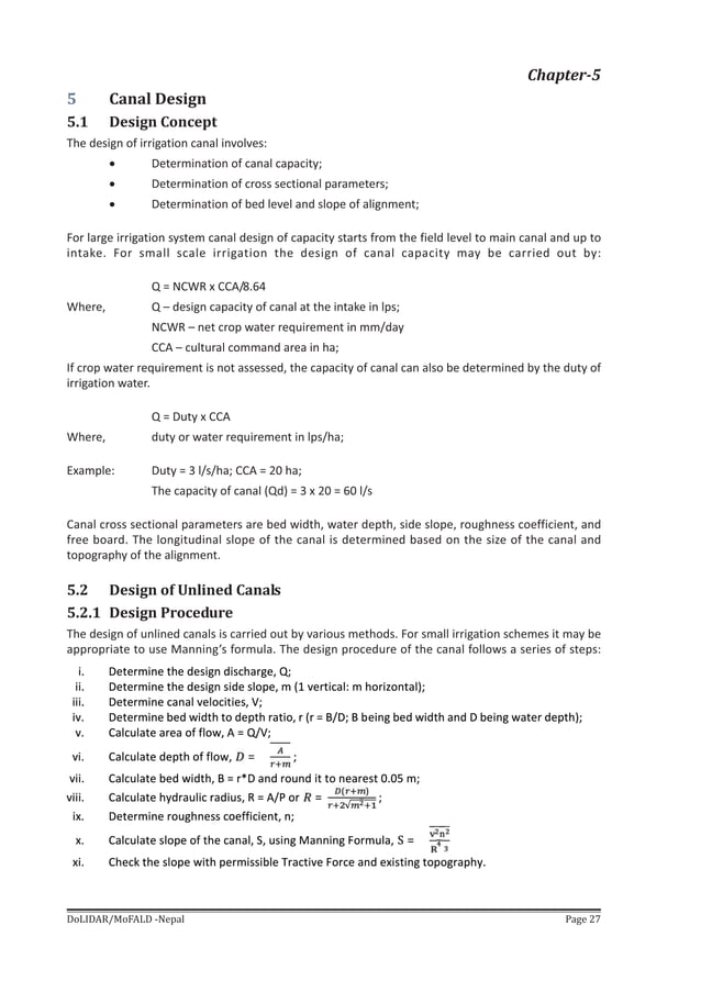 Design mannual for small scale irrigation scheme book | PDF