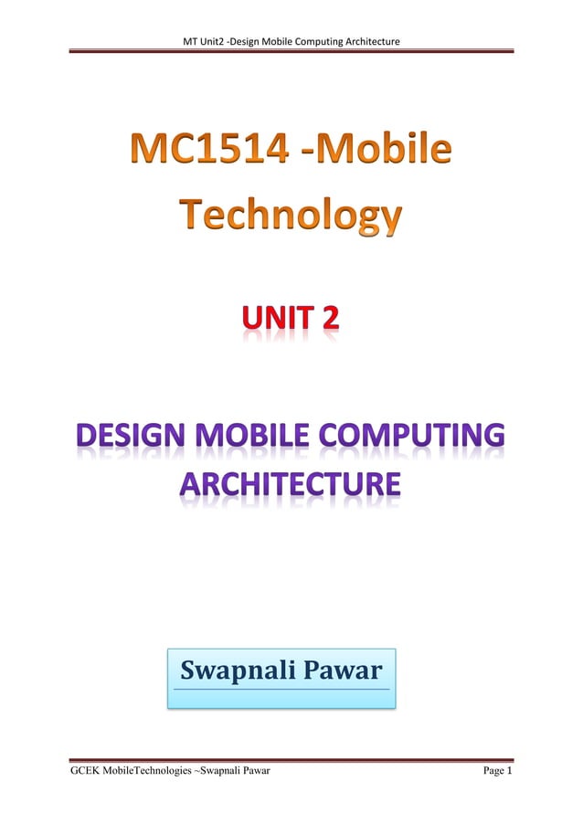 Unit 2 Design mobile computing architecture MC1514 | PDF | Computer Networking | Computing