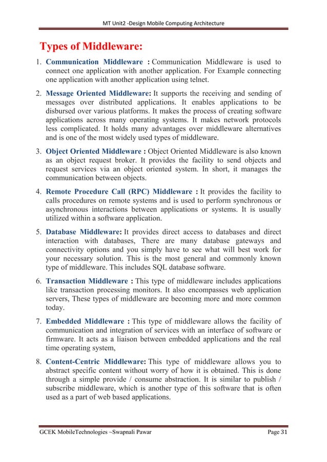 Unit 2 Design mobile computing architecture MC1514 | PDF | Computer Networking | Computing