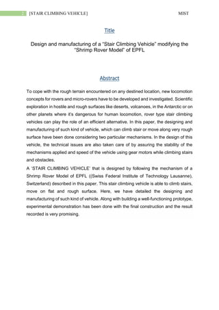 Design, Modification and Manufacturing of a Stair Climbing Vehicle | PDF