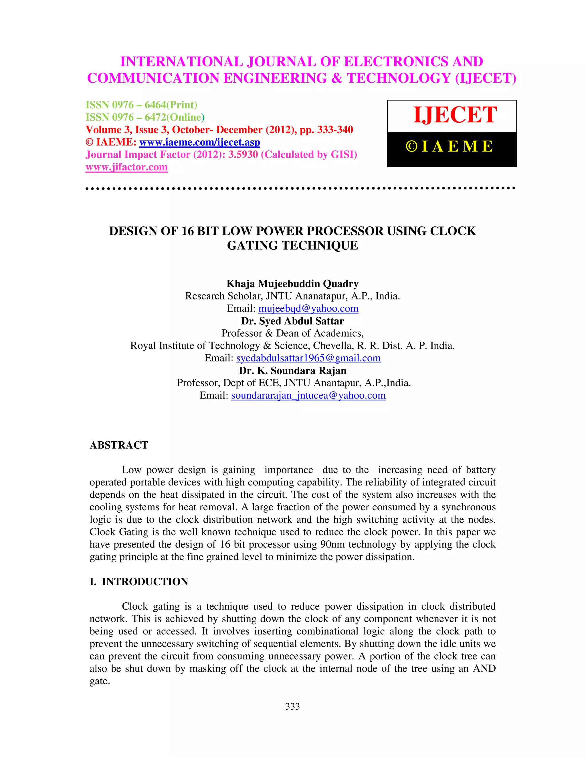Design Of 16 Bit Low Power Processor Using Clock Gating Technique 2 3