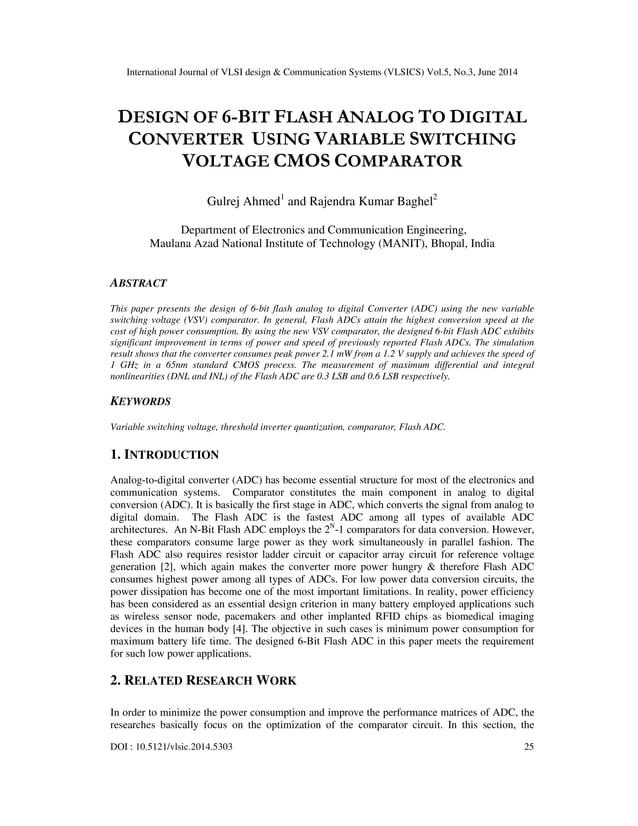 Design of 6 bit flash analog to digital converter using variable switching voltage cmos ...