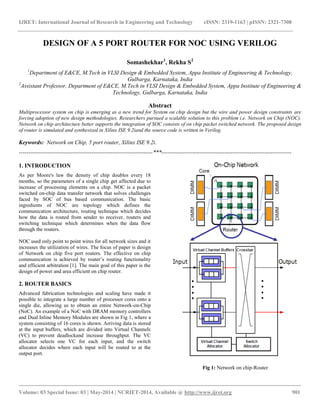 Design of a 5 port router for noc using verilog | PDF
