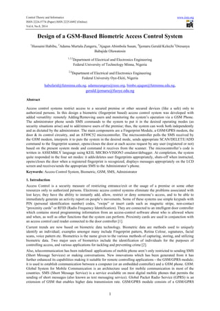 Design of a gsm based biometric access control system | PDF