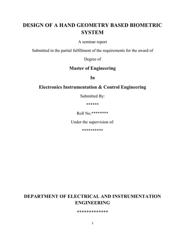 Design of a hand geometry based biometric system | DOCX