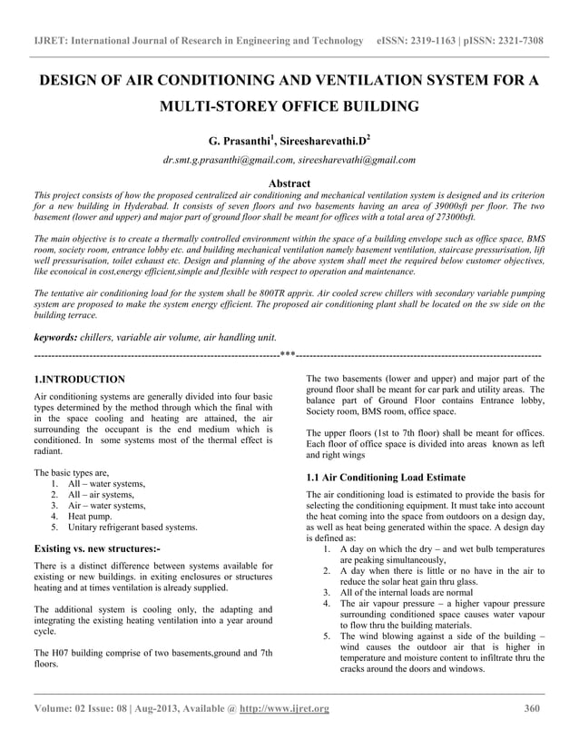 Design of air conditioning and ventilation system for a multi storey ...