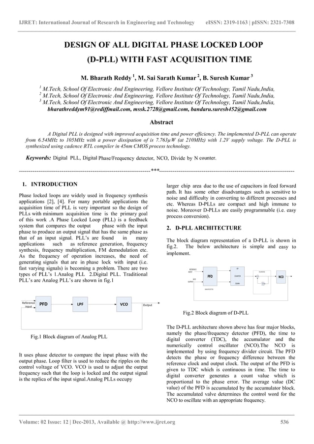 Design of all digital phase locked loop | PDF