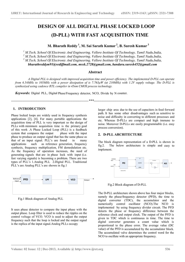 Design of all digital phase locked loop (d pll) with fast acquisition ...