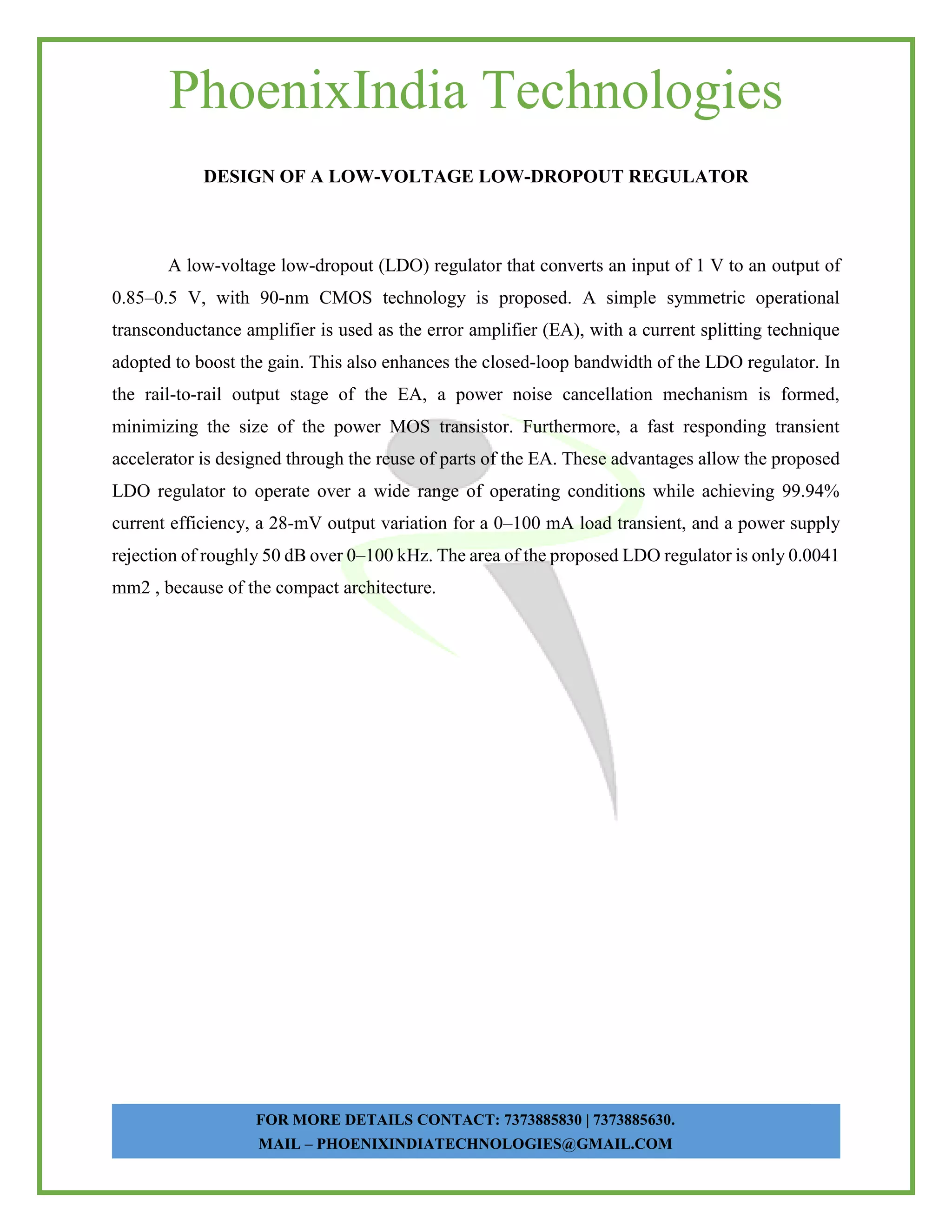 Design of a low voltage low-dropout regulator | PDF